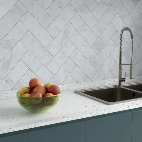 Carrara White Herringbone Marble Tile - White Prizm